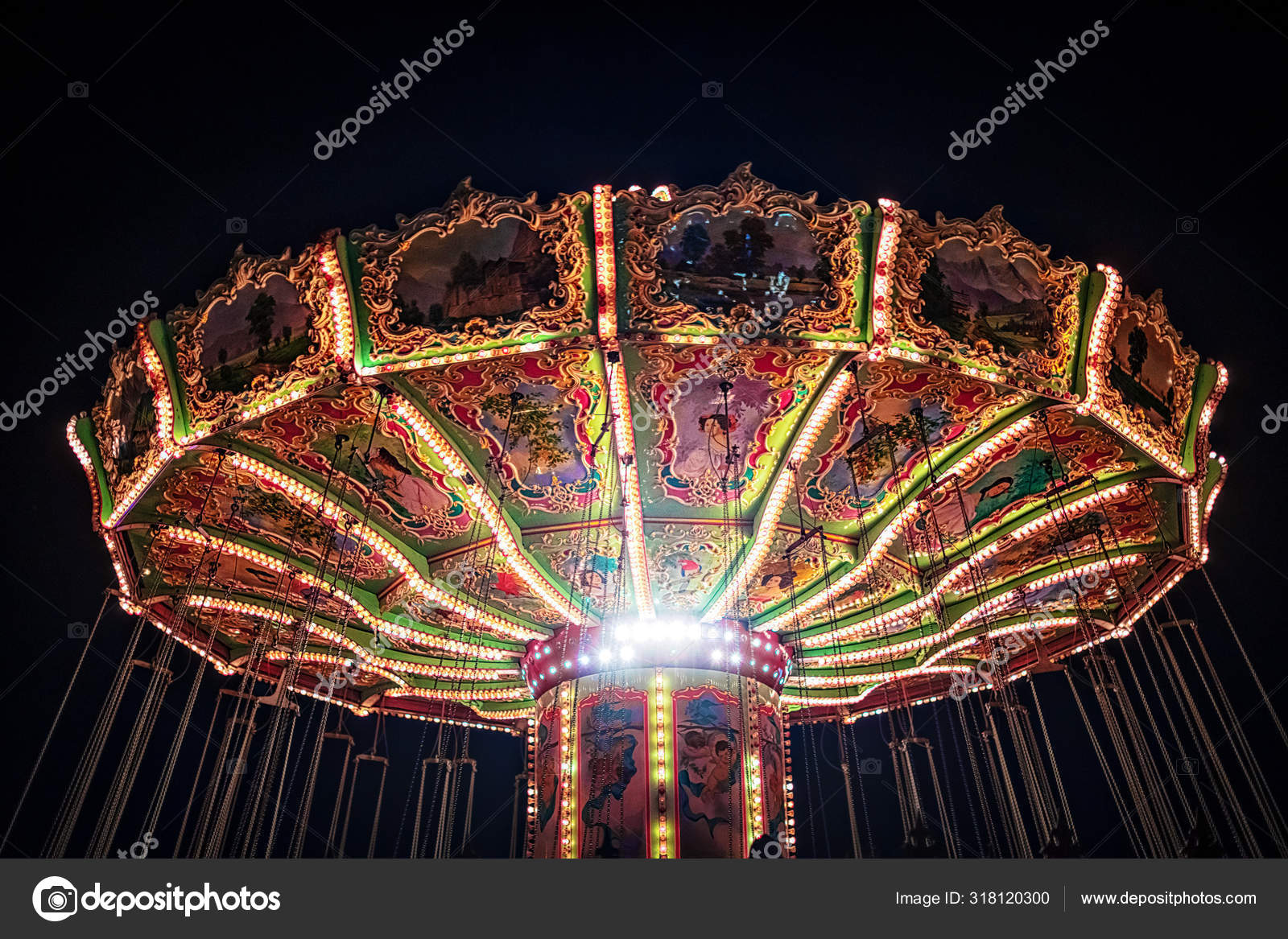 Classic carousel in vintage style during evening with dark back Stock ...