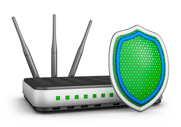 Internet security. Router with shield and earth. — Stock Photo ...