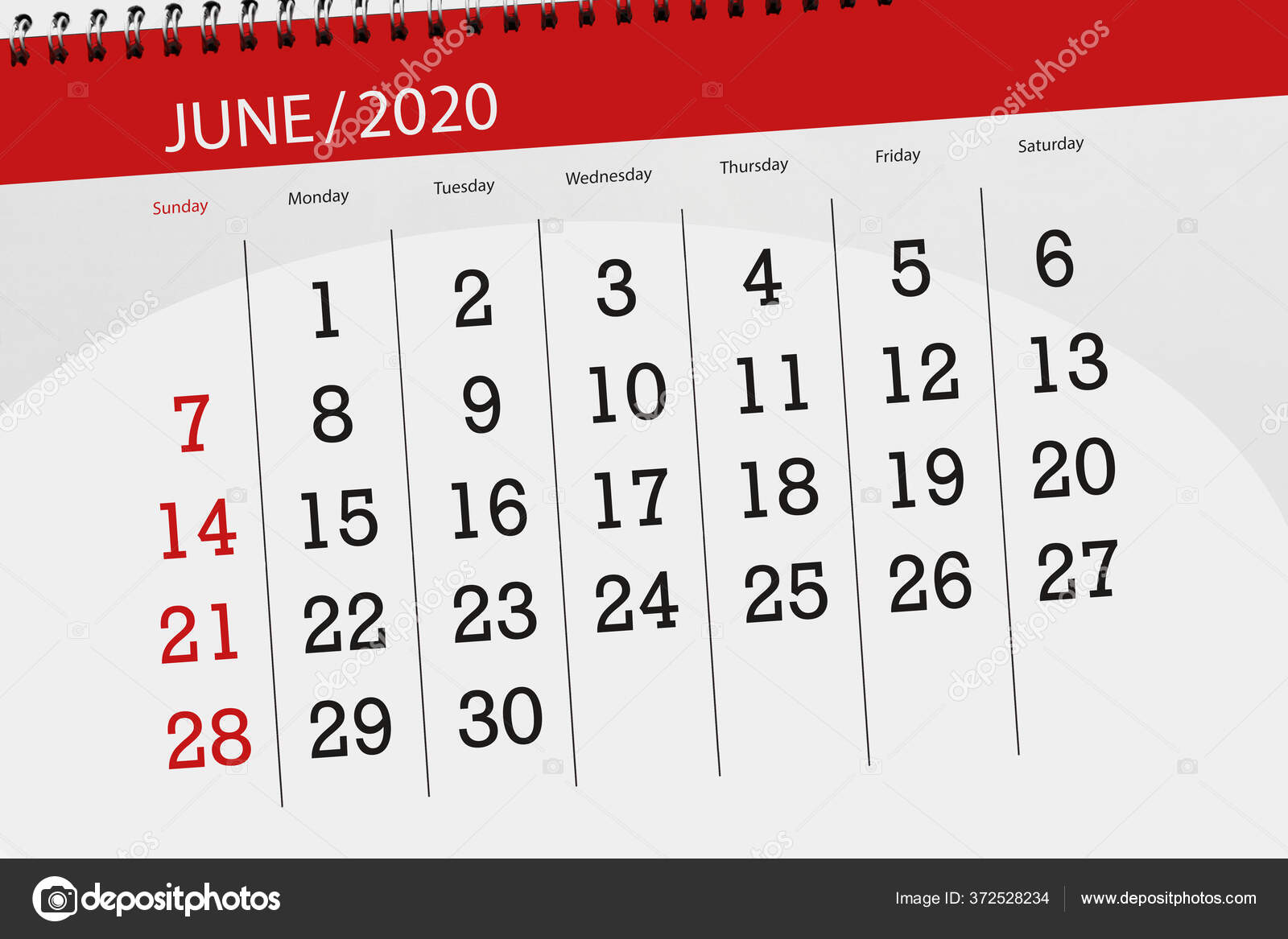 Calendar Planner Month June 2020 Deadline Day — Stock Photo ...