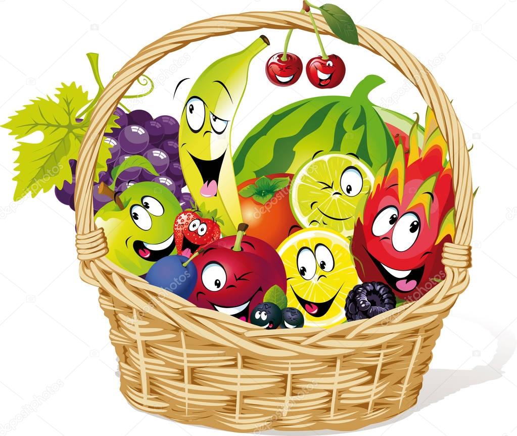 Basket full of fruit character cartoon - vector illustration — Stock ...