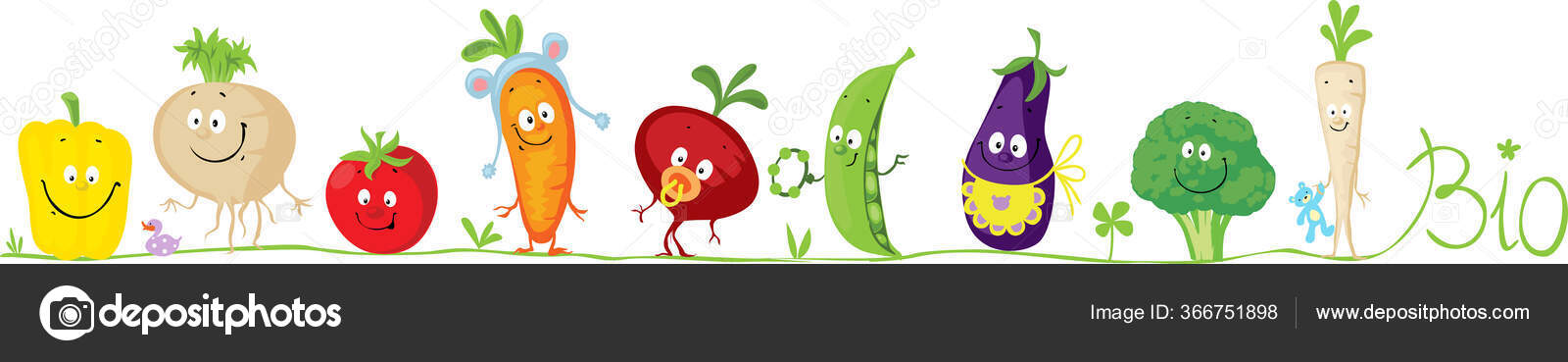 Cute Bio Vegetable Cartoon Babies Standing Raw Vector Illustration ...
