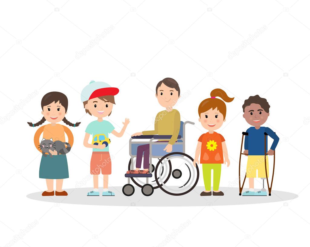 Special needs children with friends — Stock Vector © ivanriver #130523844