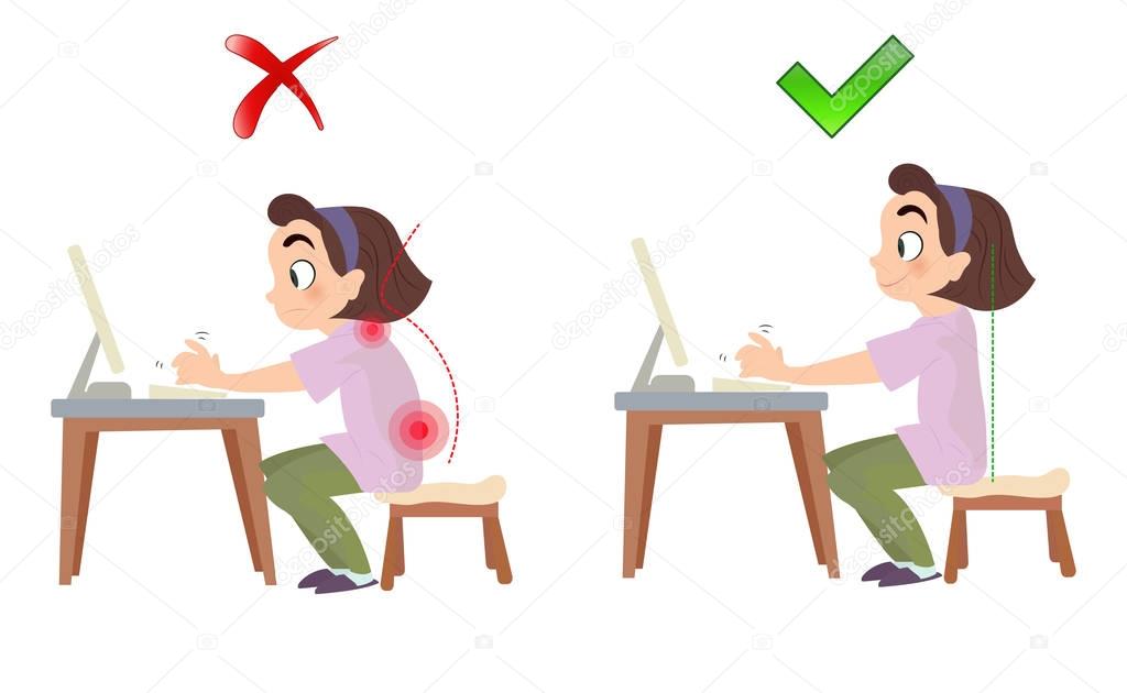 Postura sentada correcta y mala columna vertebral 2023