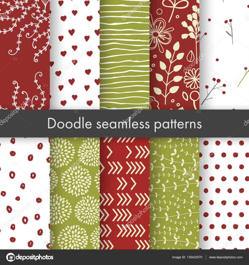 Set of vector spring patterns with flowers, doodle pattern, branches ...