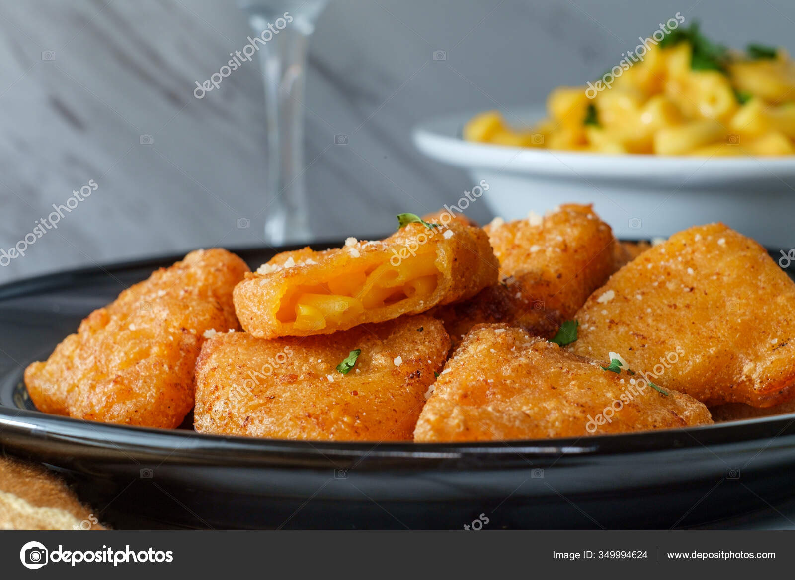 Battered Deep Fried Macaroni Cheese Wedges Appetizer Stock Photo by ...