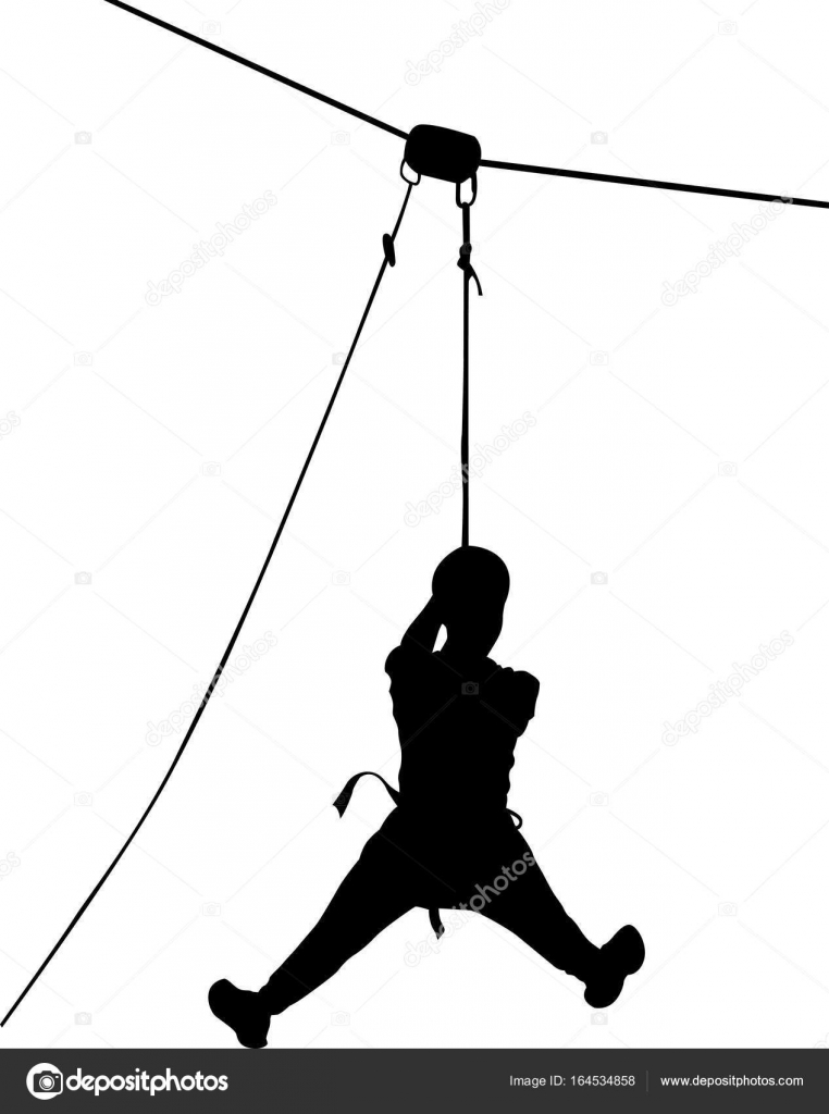 Boy in adventure park rope ladder. Strong young men in a rope park on ...