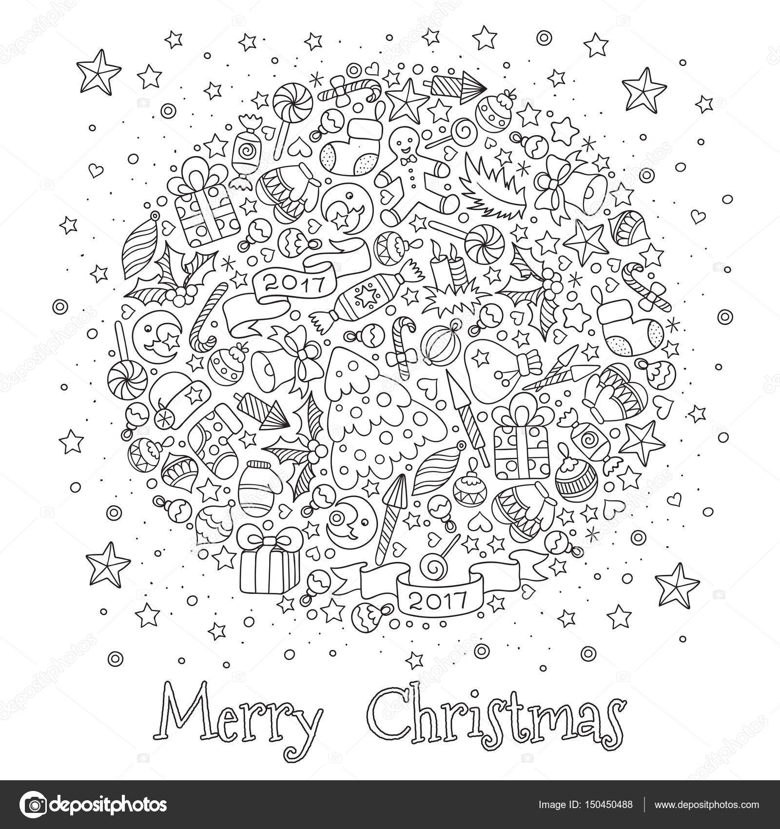 Modèle pour livre à colorier. Elème décoratif dessiné à la main de Noël ...