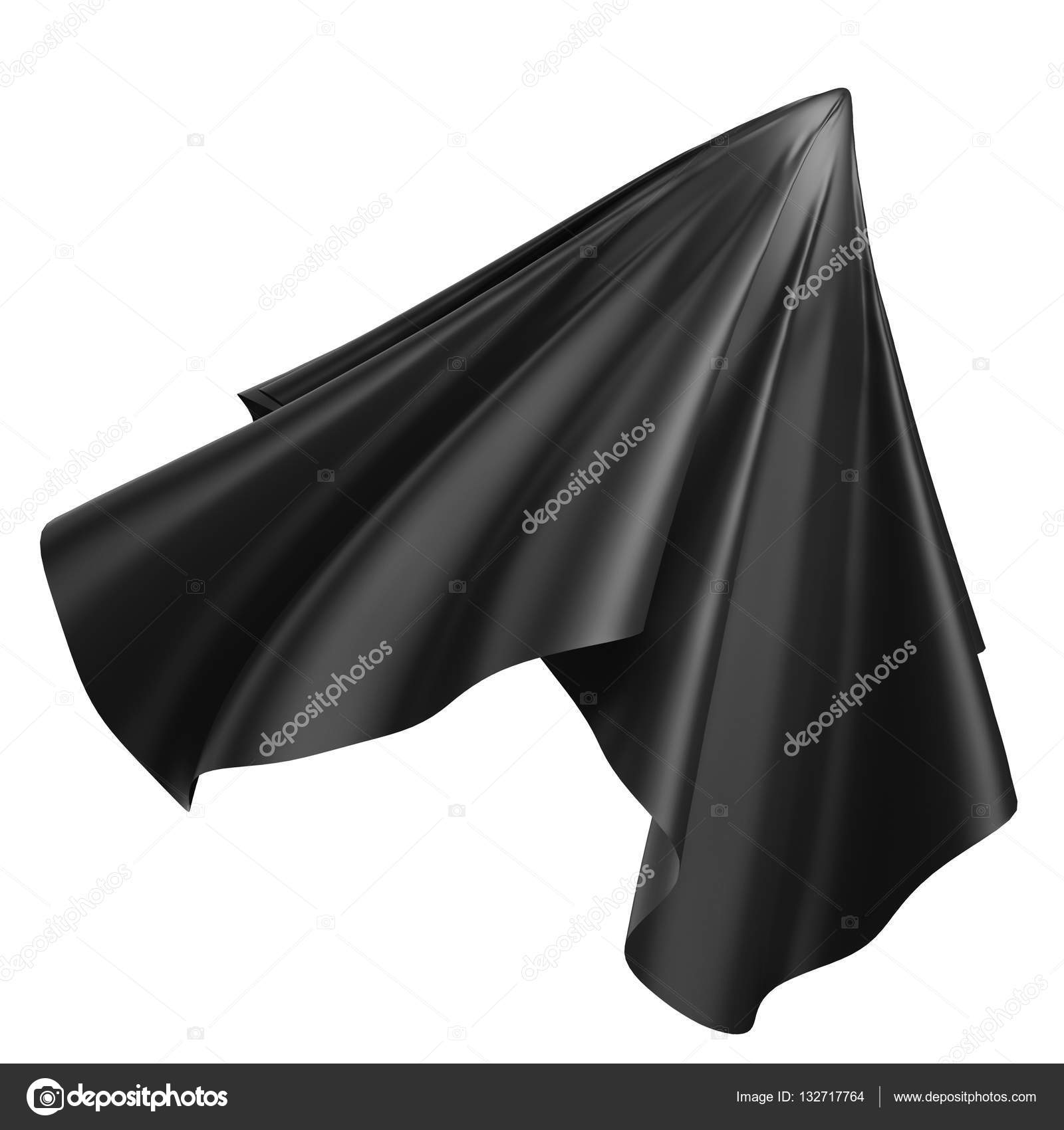 3d render, digital illustration, abstract folded cloth, black fabric ...