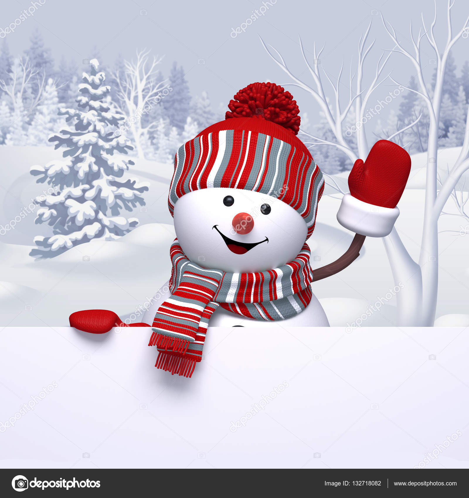 Funny snowman waving hand Stock Photo by ©wacomka 132718082