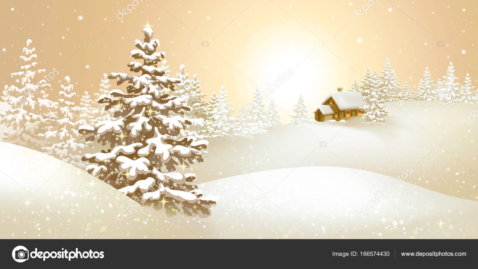 Digital illustration, Christmas Holiday background, Santa's cottage ...