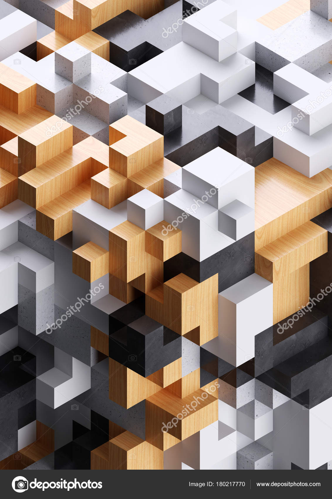 3d render, digital illustration, wood and stone blocks, abstract ...