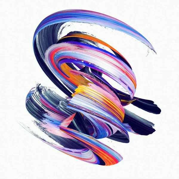 3d render, abstract brush stroke, paint splash, splatter, colorful curl ...
