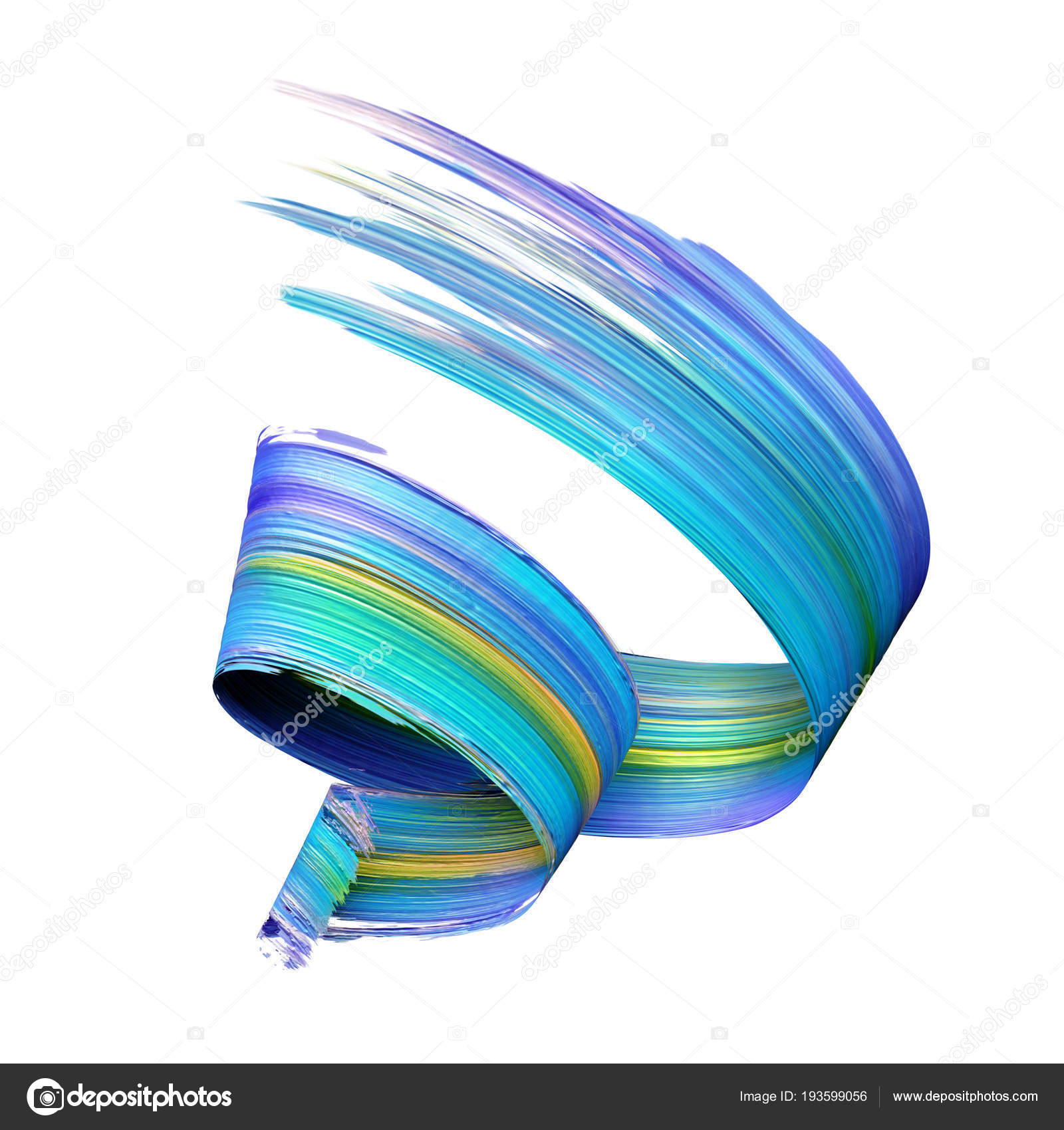 3d render, abstract spiral brush stroke, artistic design element ...