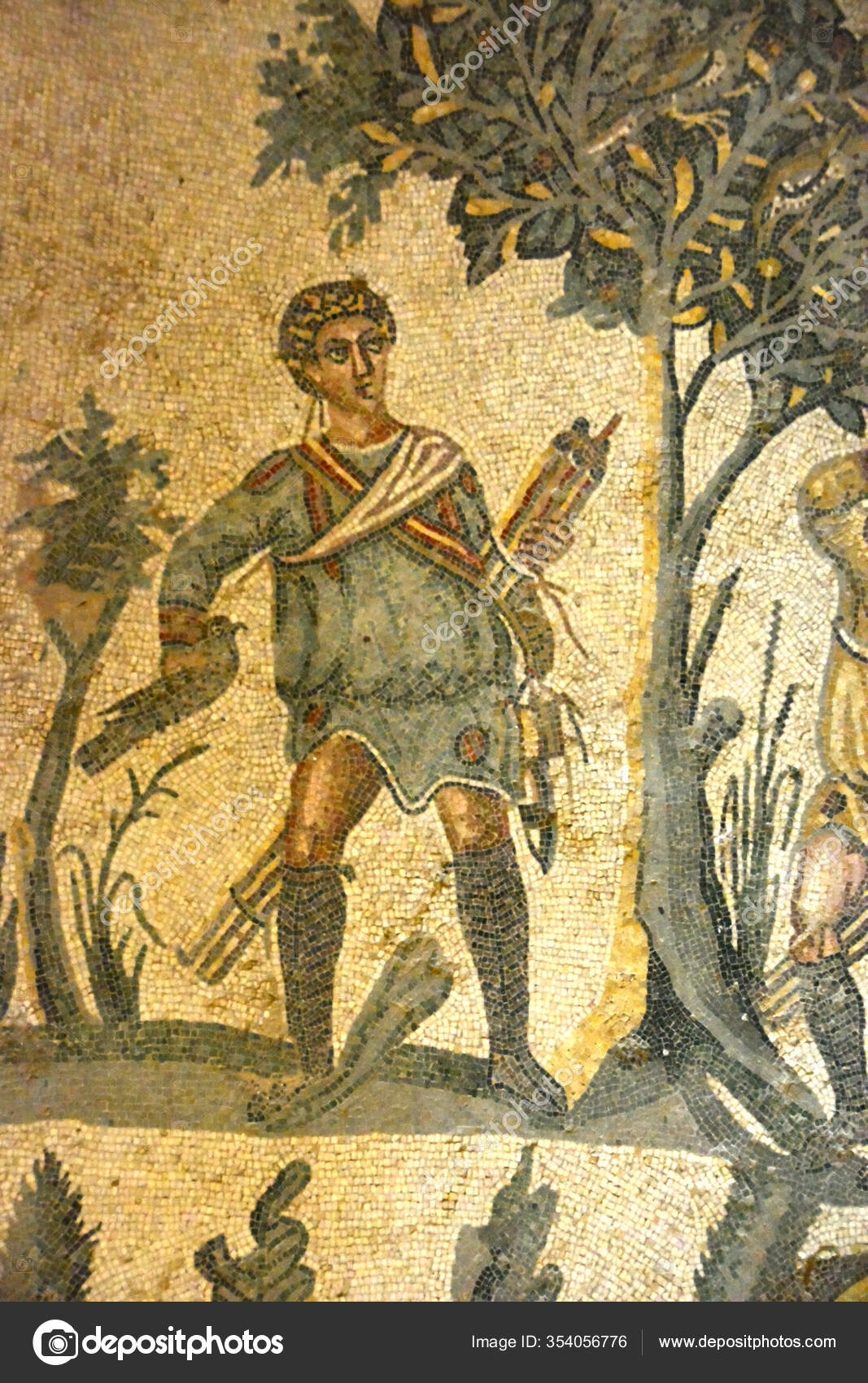 Ancient Roman Mosaic Partridge Hunting Showing Hunter Poles Shake ...