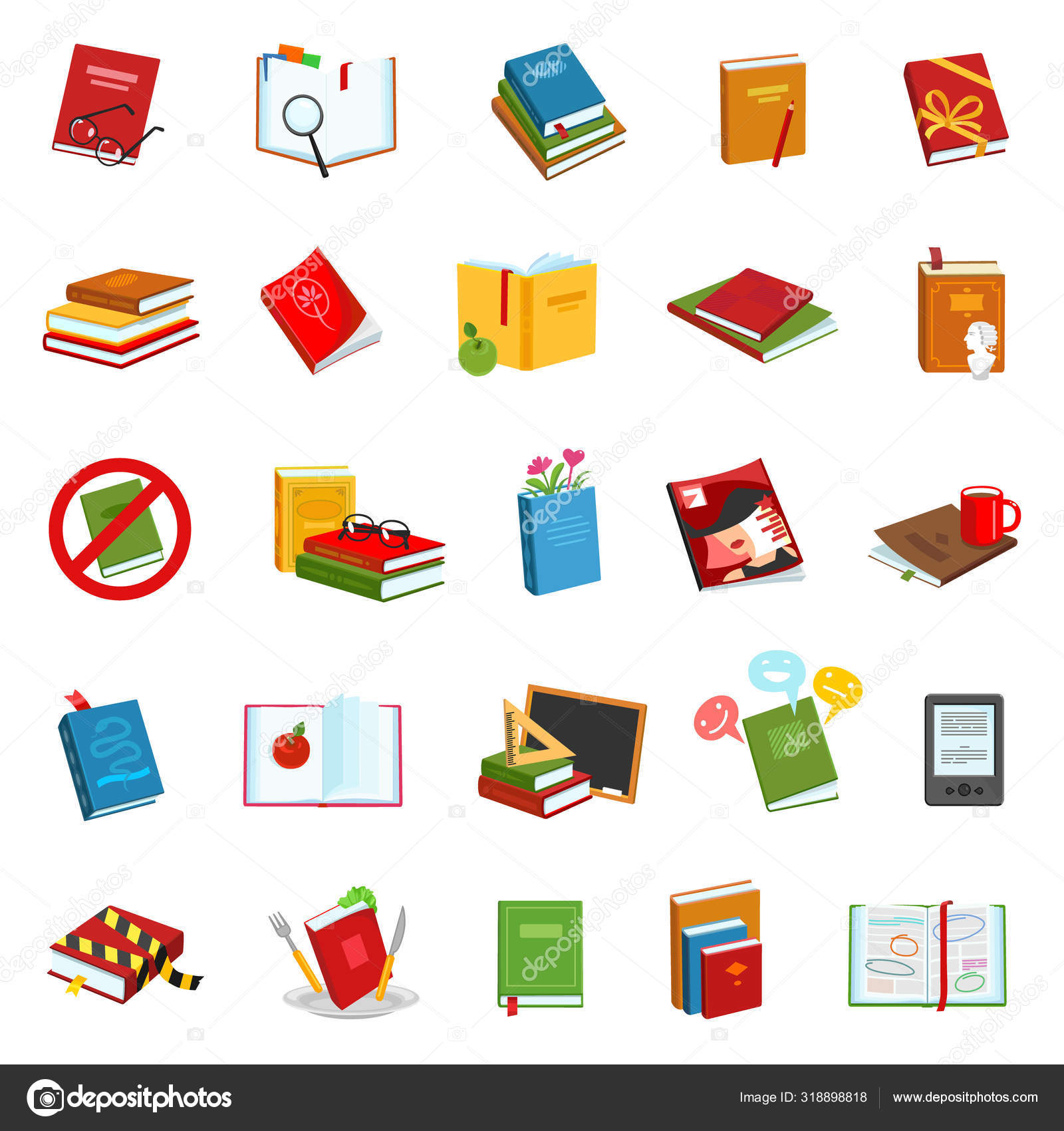 Library books vector cartoon set icon.Vector illustration school ...