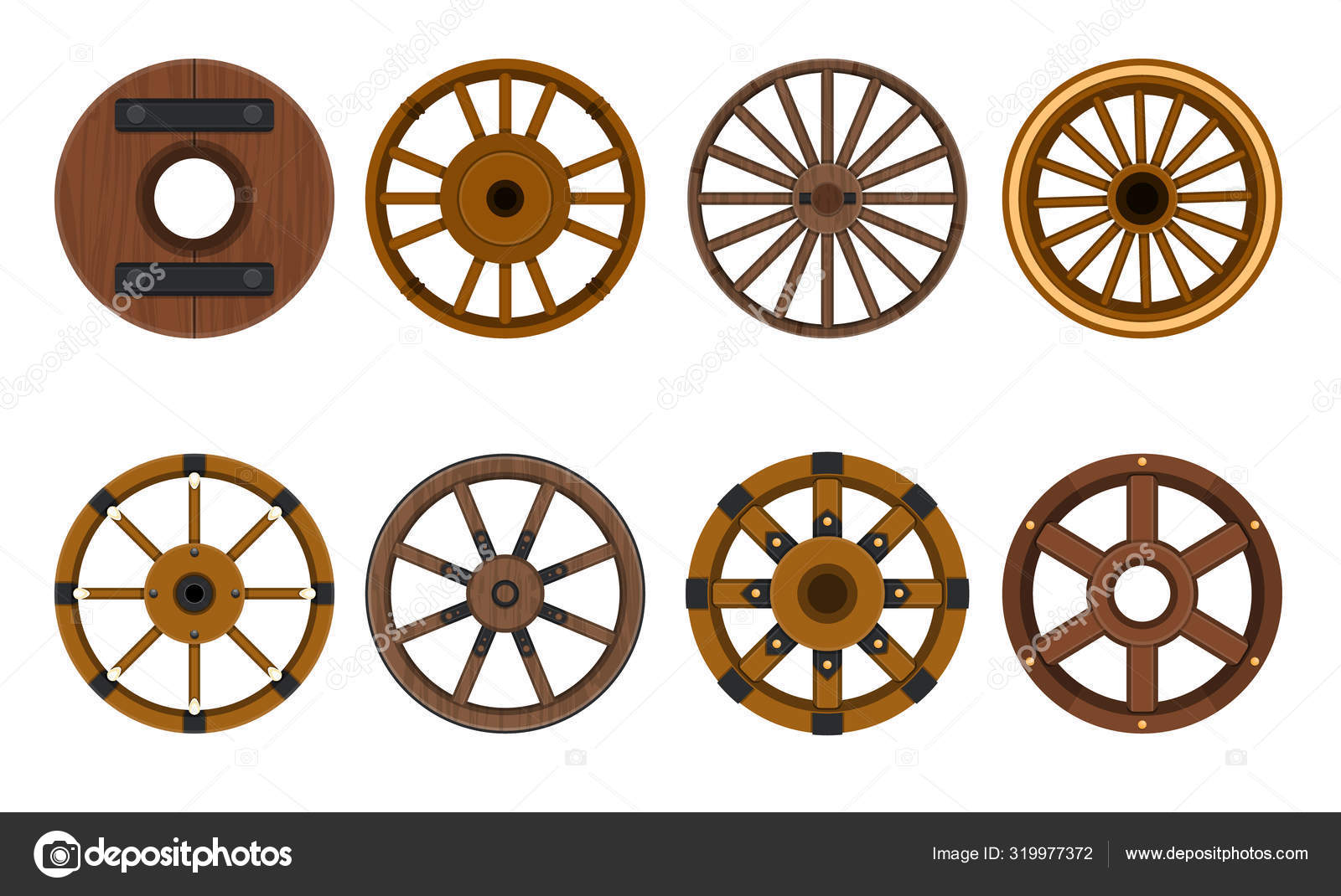 Wooden wheel vector cartoon set icon.Vector illustration cart of wheel ...