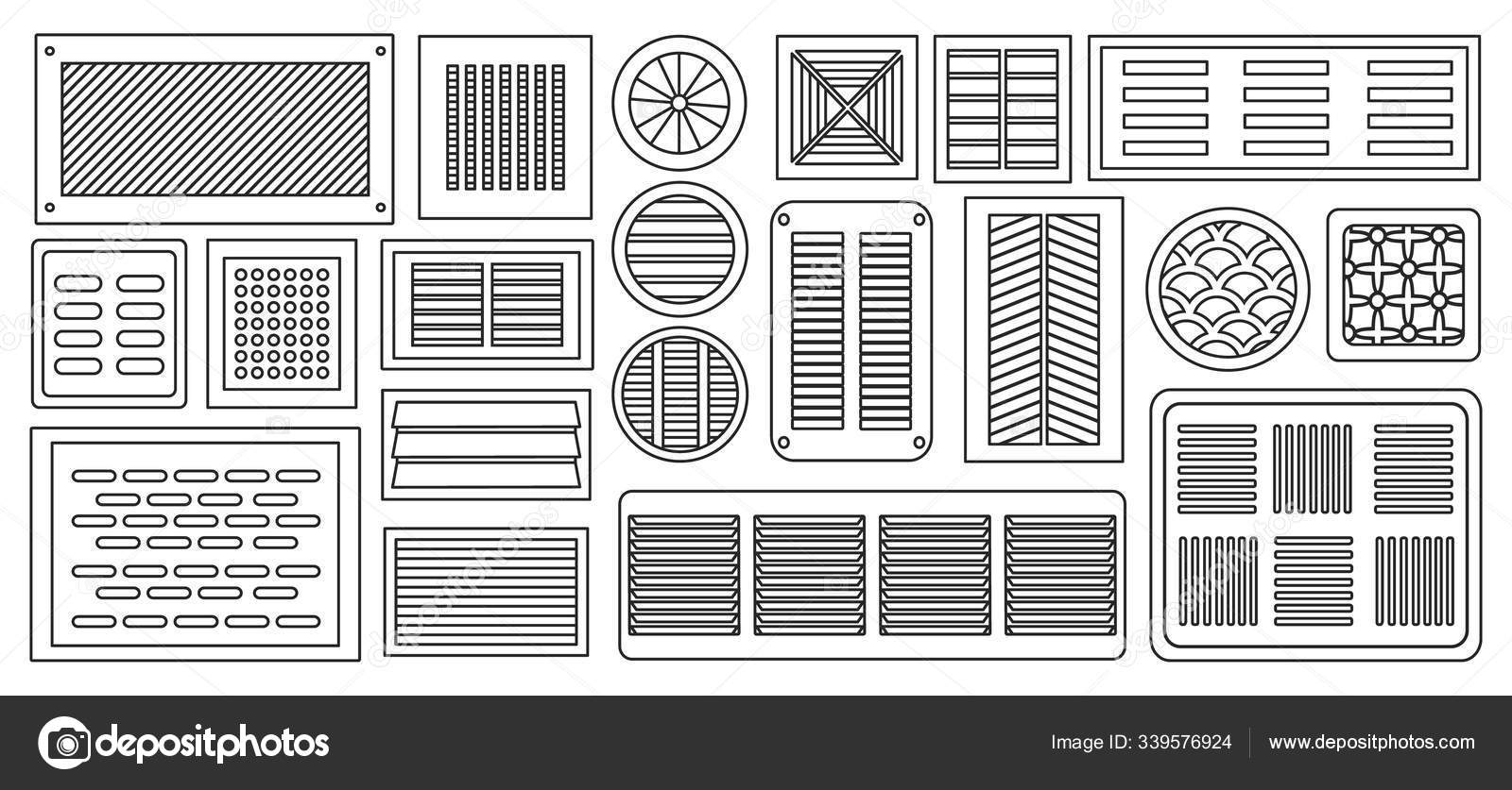 Air vent vector outline,line set icon.Vector illustration ventilation ...