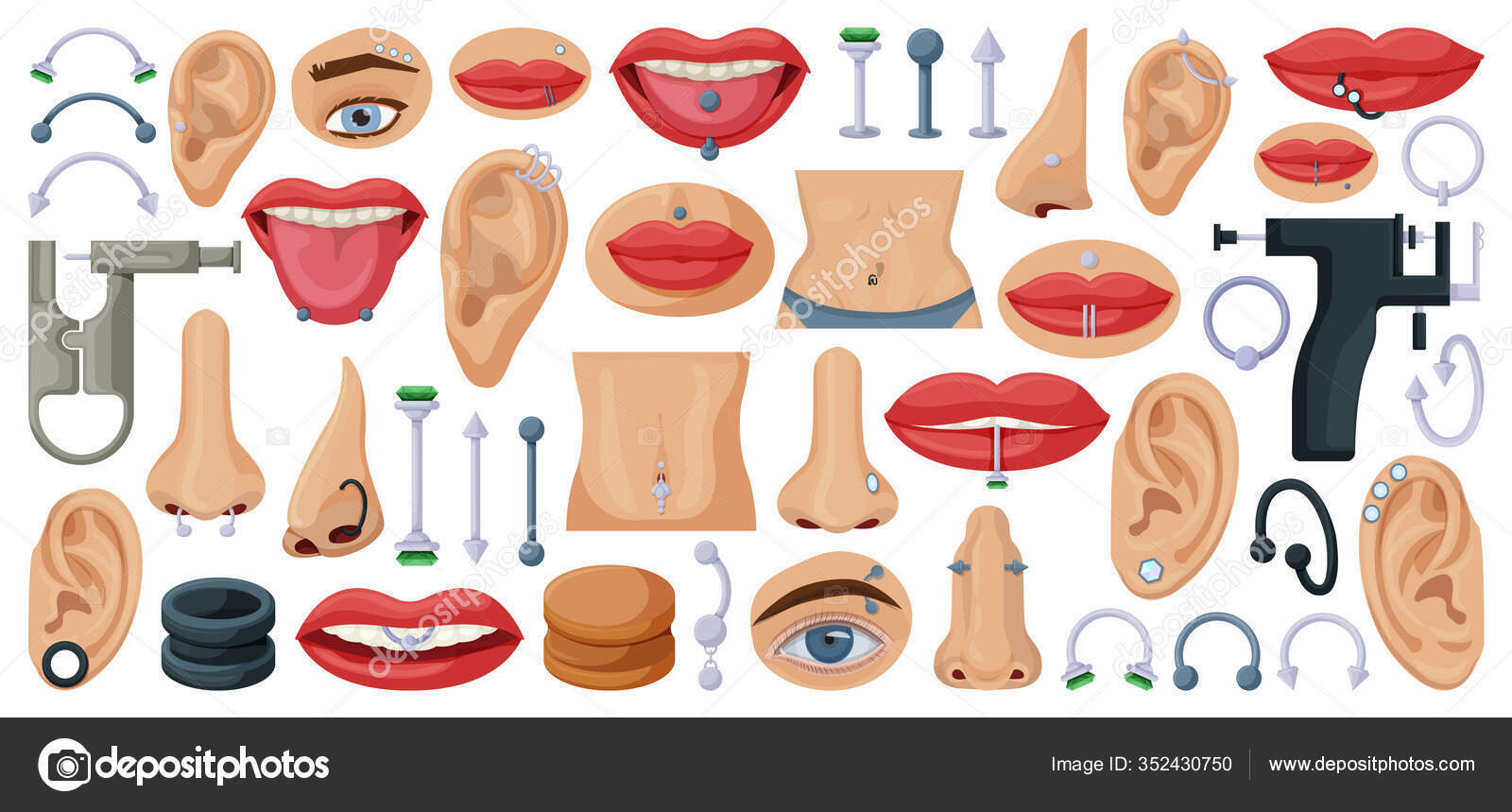 Piercing vector cartoon set icon. Isolated vector illustration body on ...