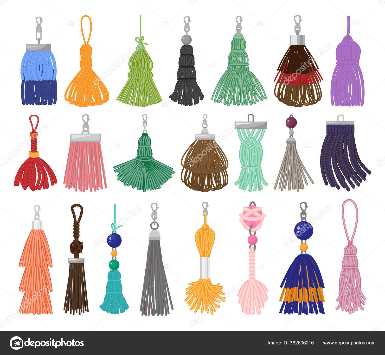 Tassel fringe vector cartoon set icon. Vector illustration brush thread ...