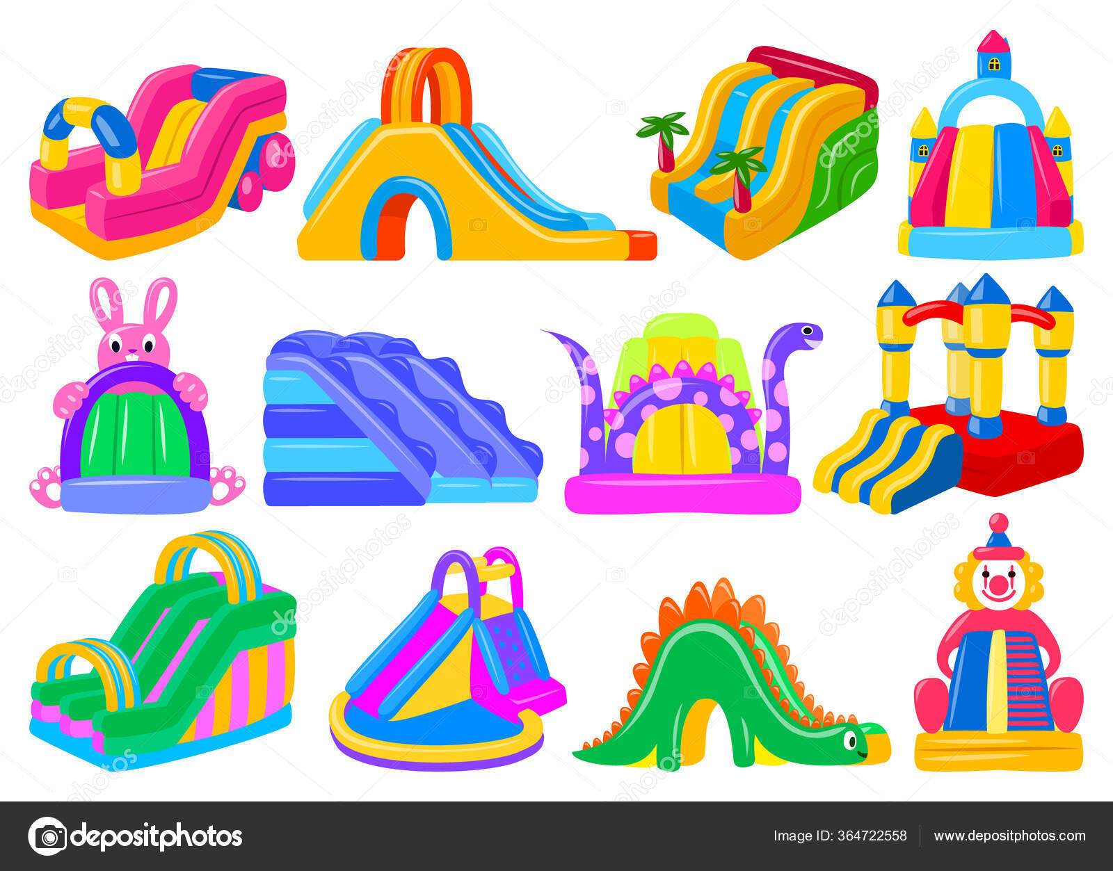 Inflatable castle isolated cartoon set icon. Vector illustration ...