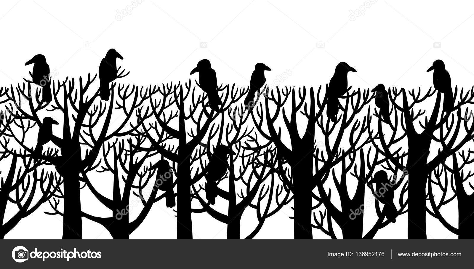 Ravens sitting on tree(border) Stock Vector Image by ©ashusha #136952176