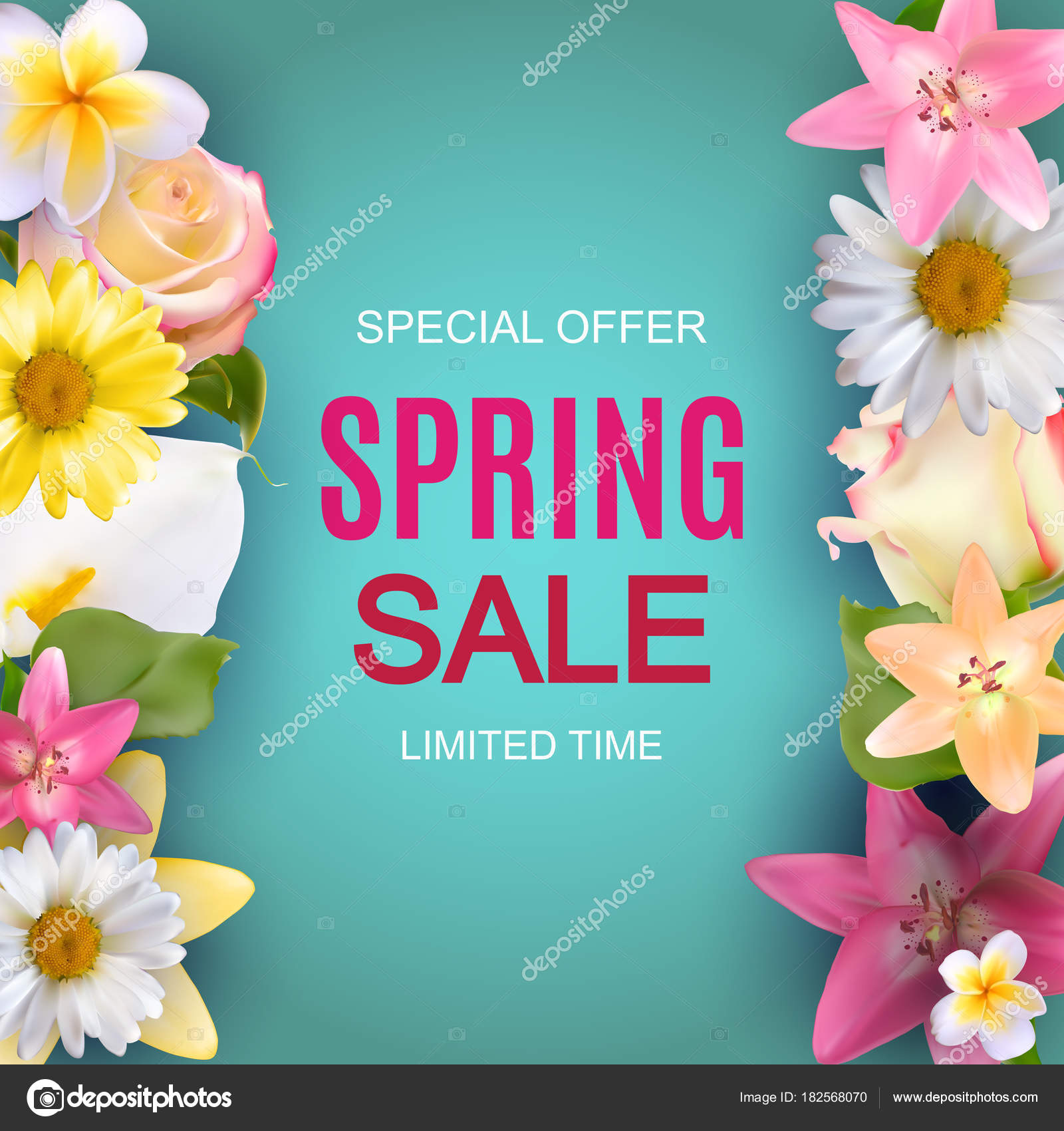 Spring Sale Cute Background with Colorful Flower Elements. Vector ...