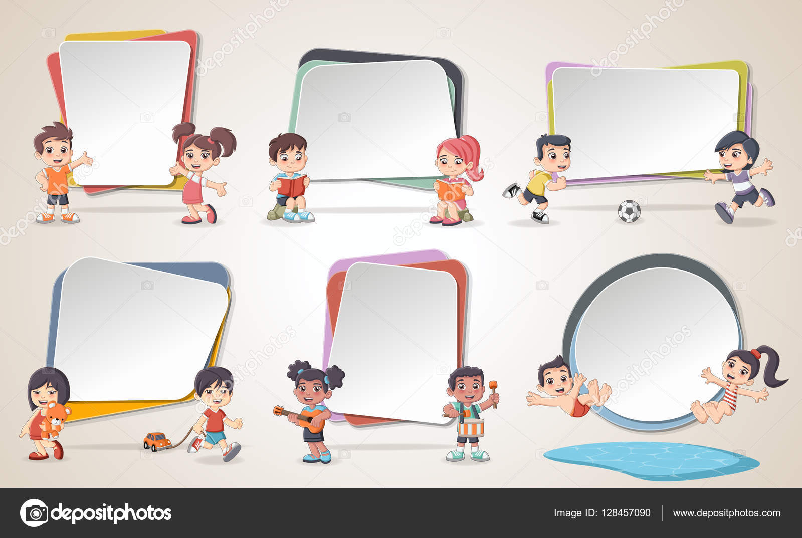 Design text box frame backgrounds with cartoon children. Stock Vector ...