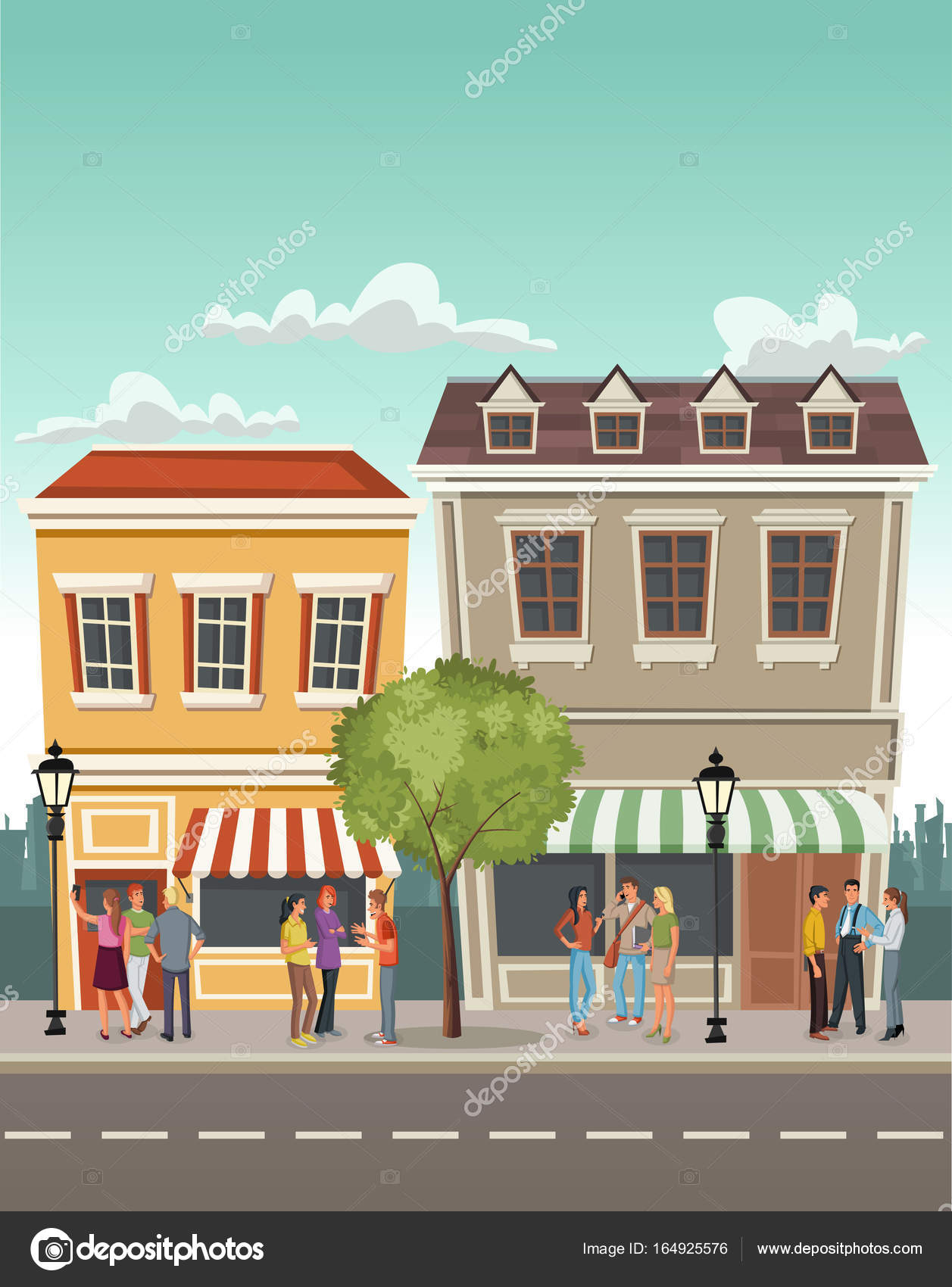 Group of cartoon young people talking on the street Stock Vector Image ...