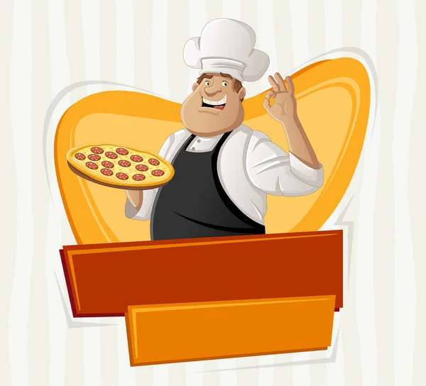 Restaurant Banner Fat Cartoon Chef Holding Pizza Stock Vector Image by ...