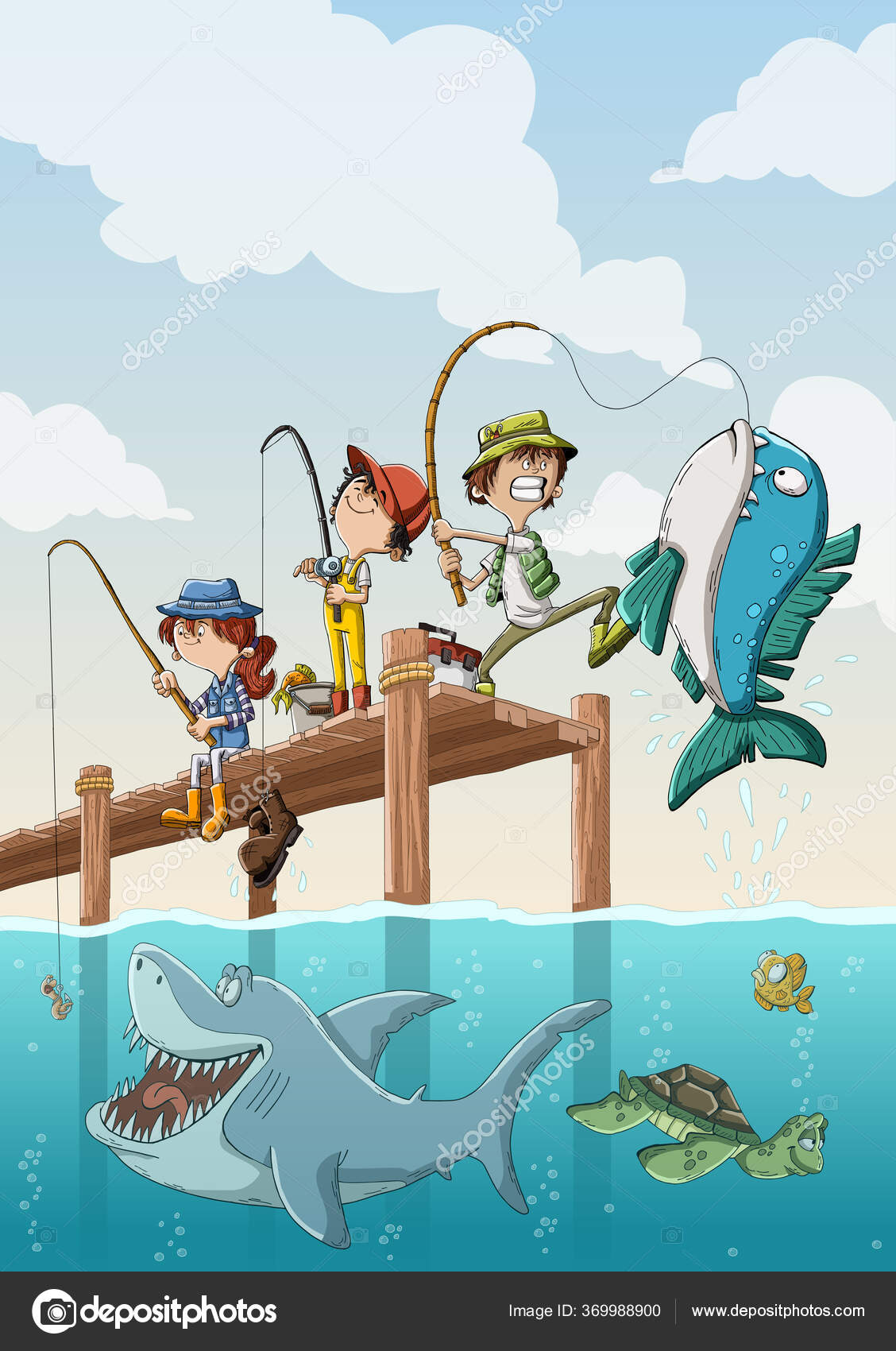 Kids Fishing Cartoon