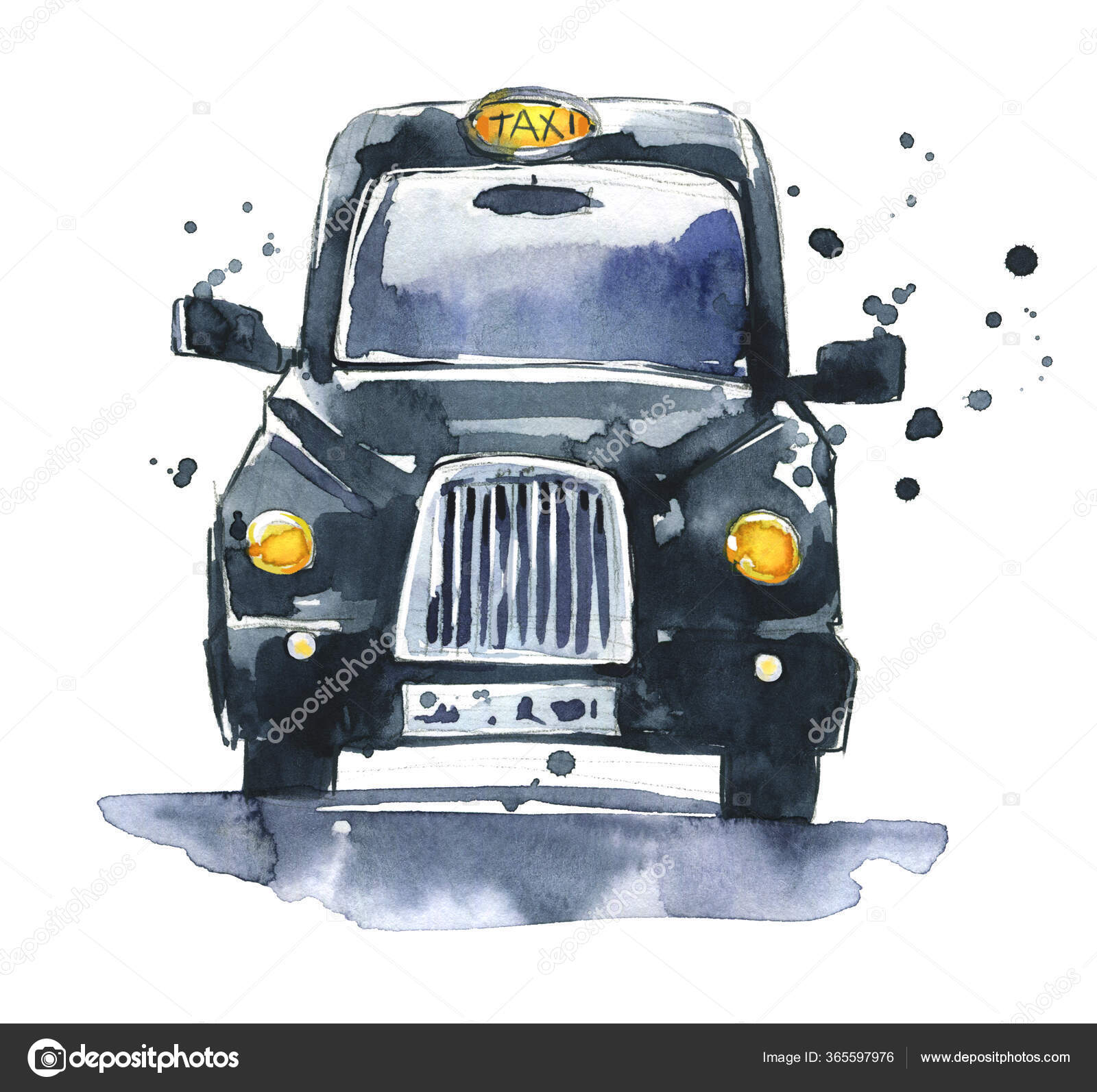 Traditional London Black Cab Watercolor Painting Stock Illustration by ...
