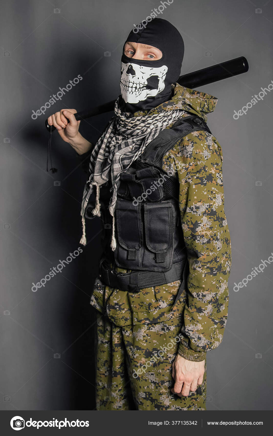 Unknown Man Robber Balaclava Skull Camouflage Uniform Body Armor ...