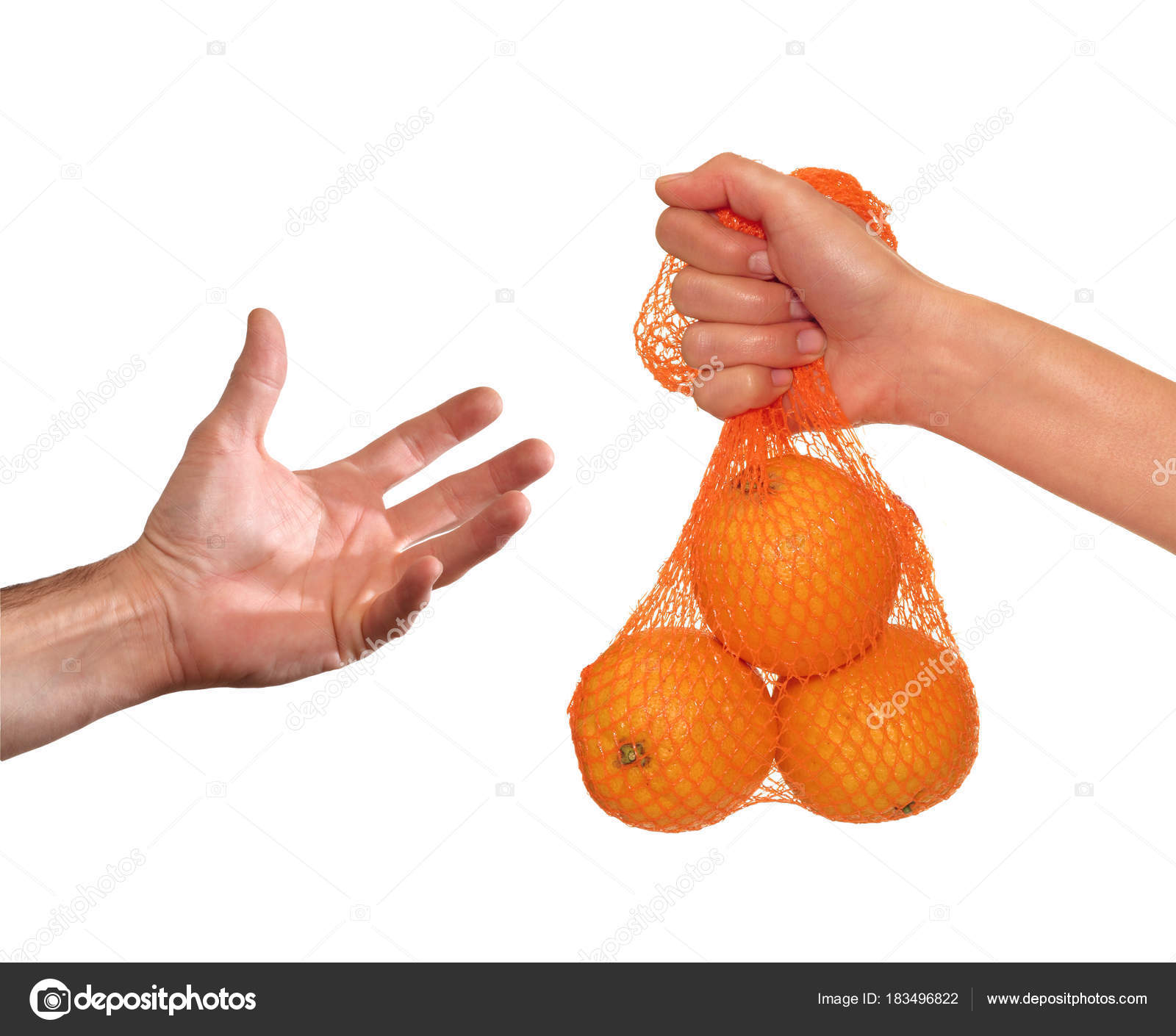 Giving Bag Oranges One Hand Another Stock Photo by ©gosphotodesign ...