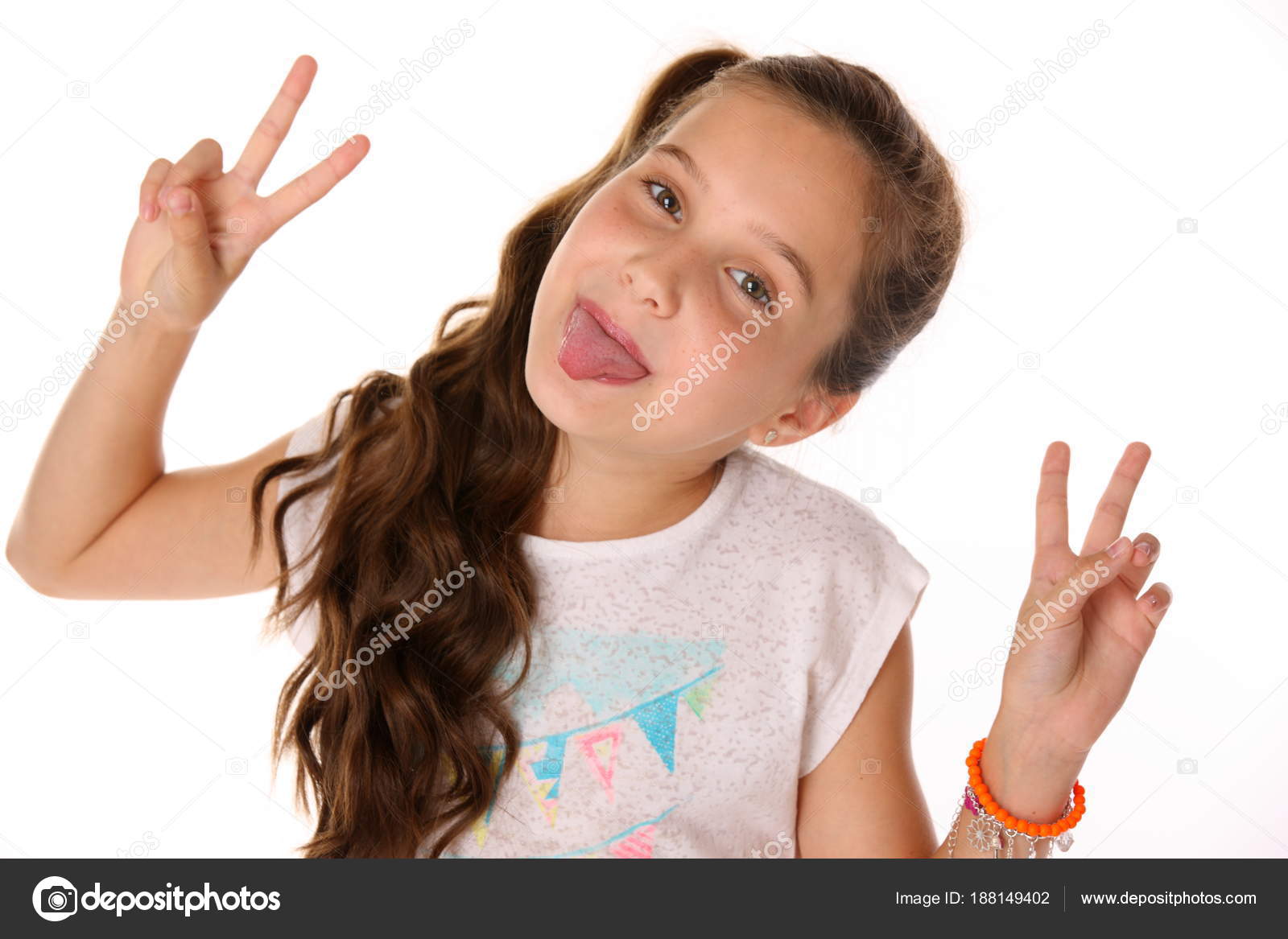 Close Portrait Happy Pretty Cheerful Teenage Girl Child Funny Poses ...