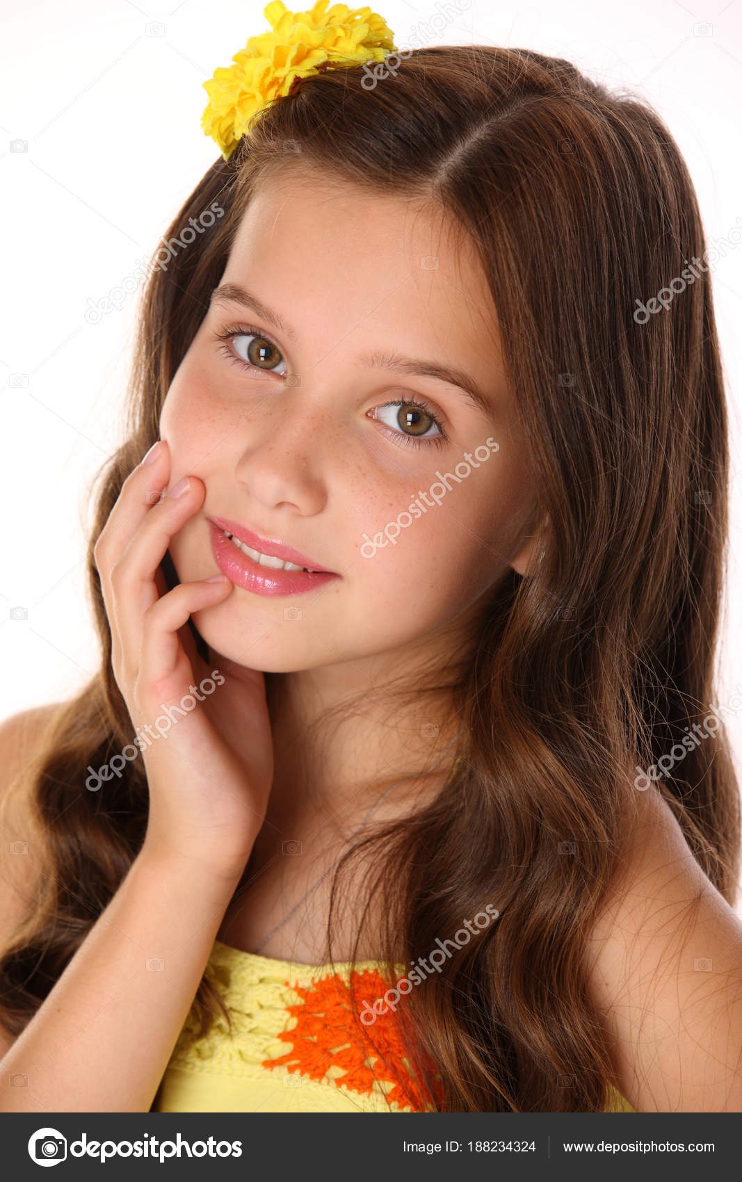 Close Portrait Beautiful Charming Happy Young Teenage Girl Yellow Top ... Close Portrait Beautiful Charming Happy Young Teenage Girl Yellow Top ...