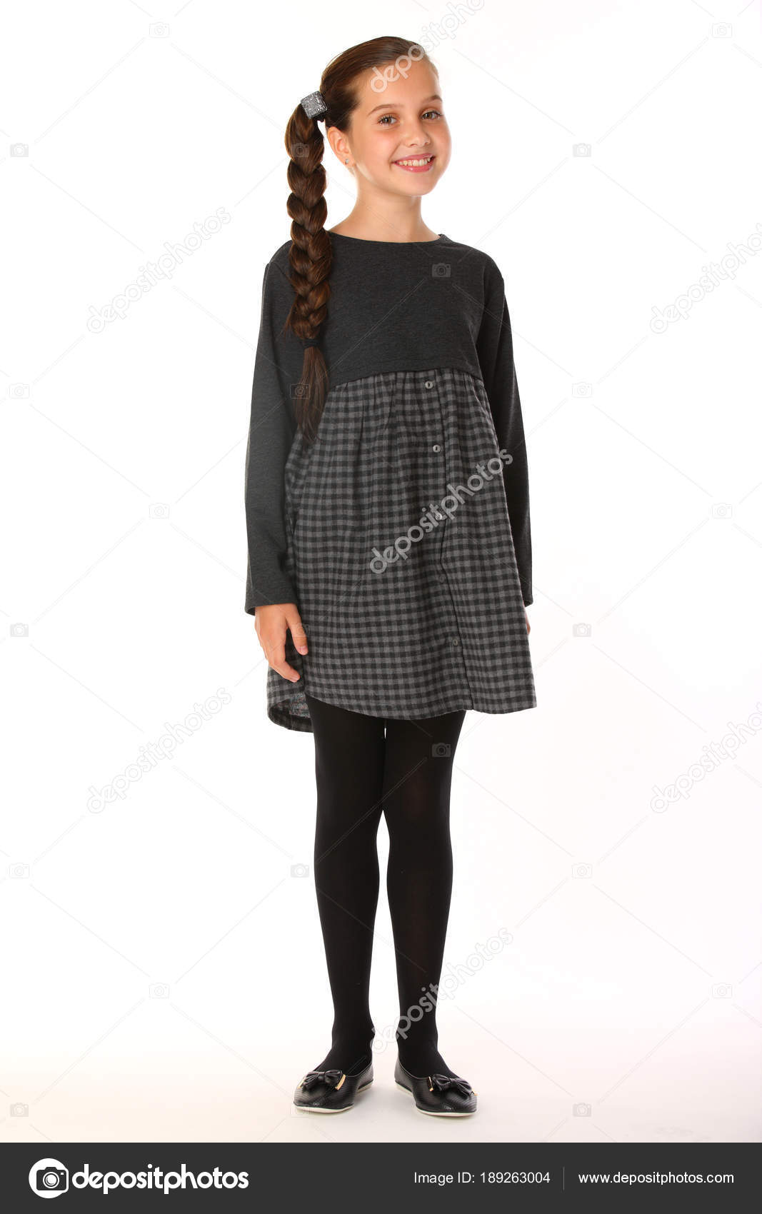 Pretty Slender Young Schoolgirl Stands Full Growth Uniform Beautiful ...