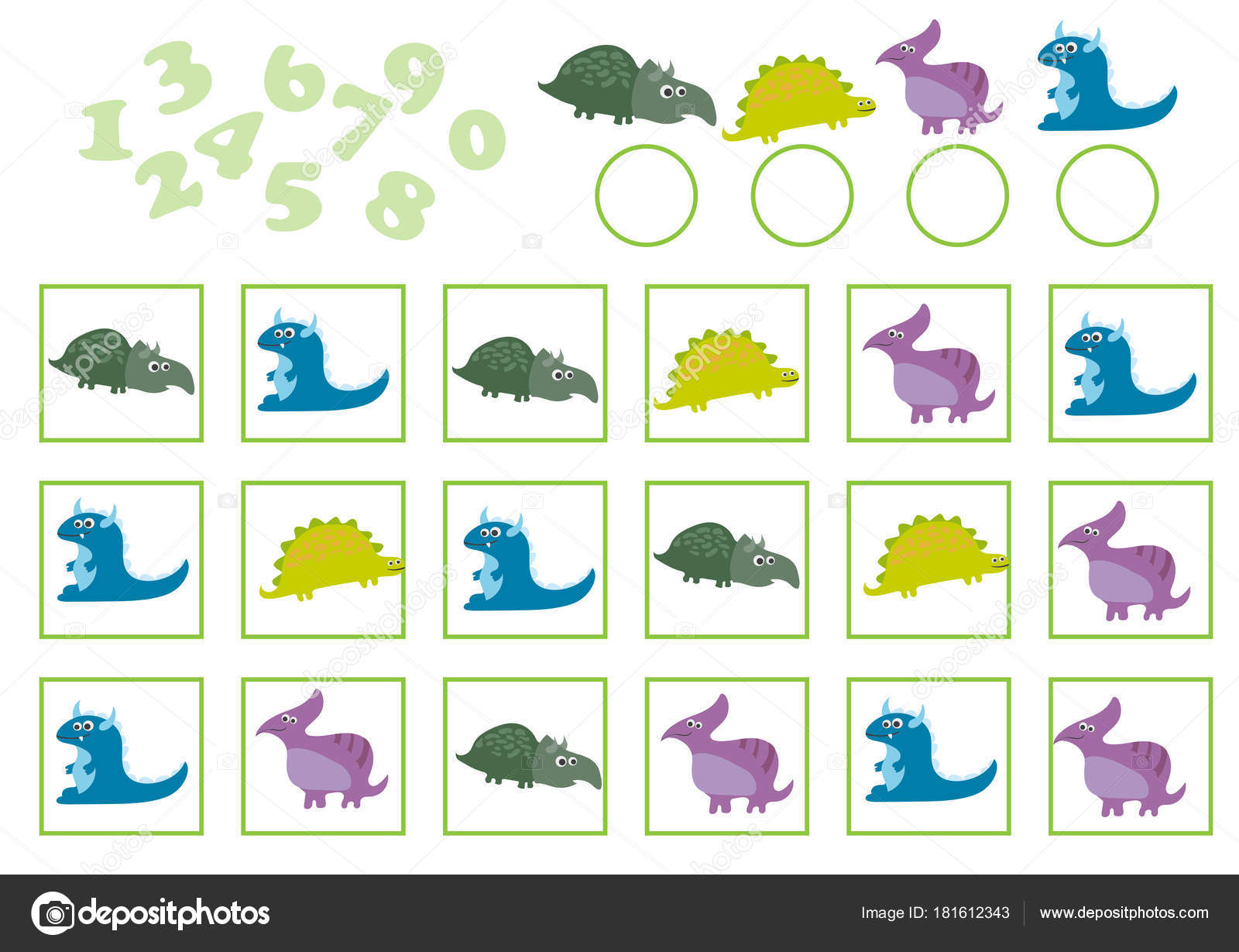 Vector Illustration of Education Counting Game with cartoon dinosaur ...