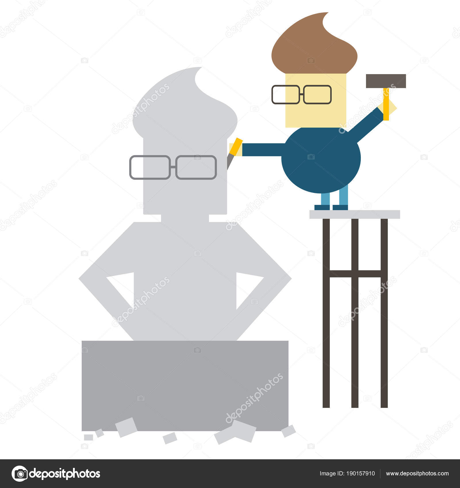 Make yourself. Vector flat illustration. man makes his statue from a ...