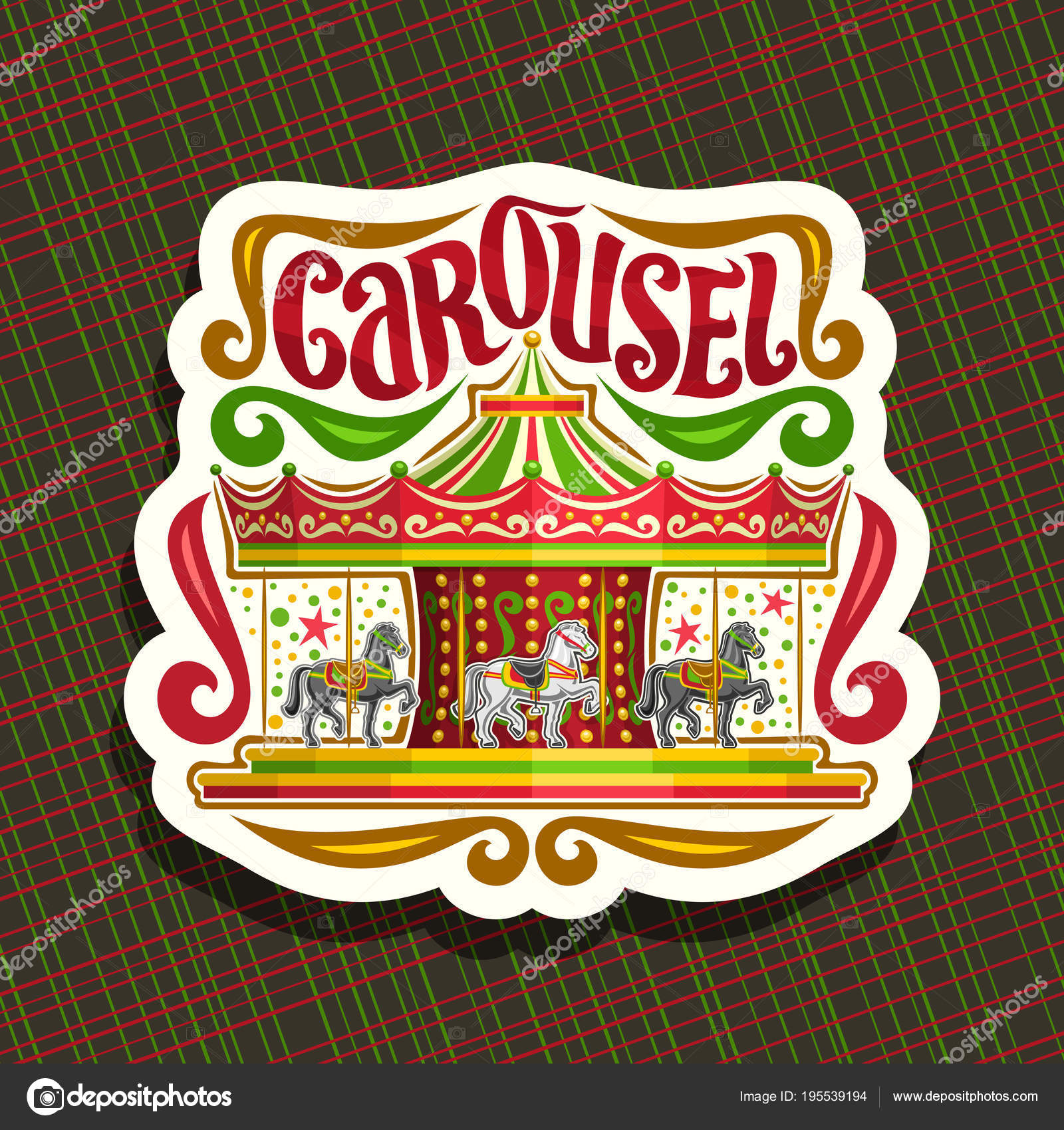 Vector Logo Children's Carousel Cut Paper Sign Merry Attraction Horses ...