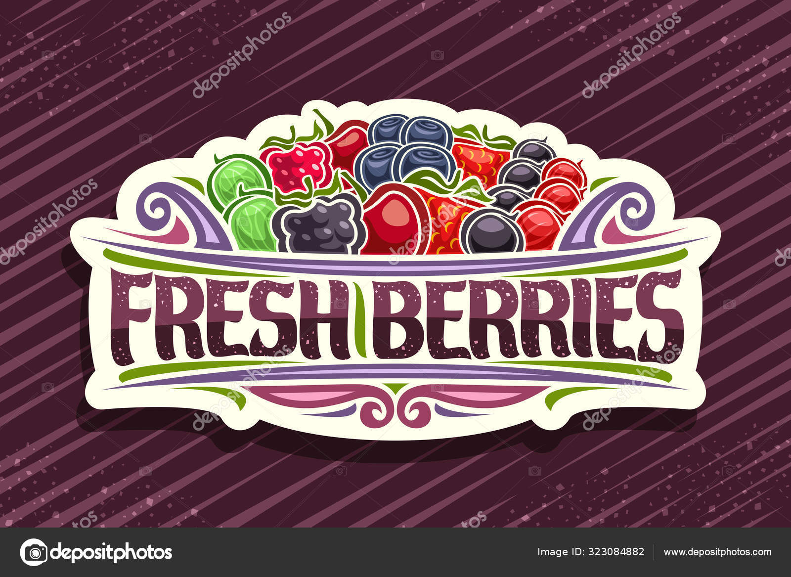 Vector Logo Fresh Berries Decorative Cut Paper Sign Illustration Pile ...