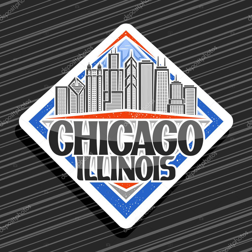 Logotipo vectorial para Chicago, letrero decorativo blanco con ...