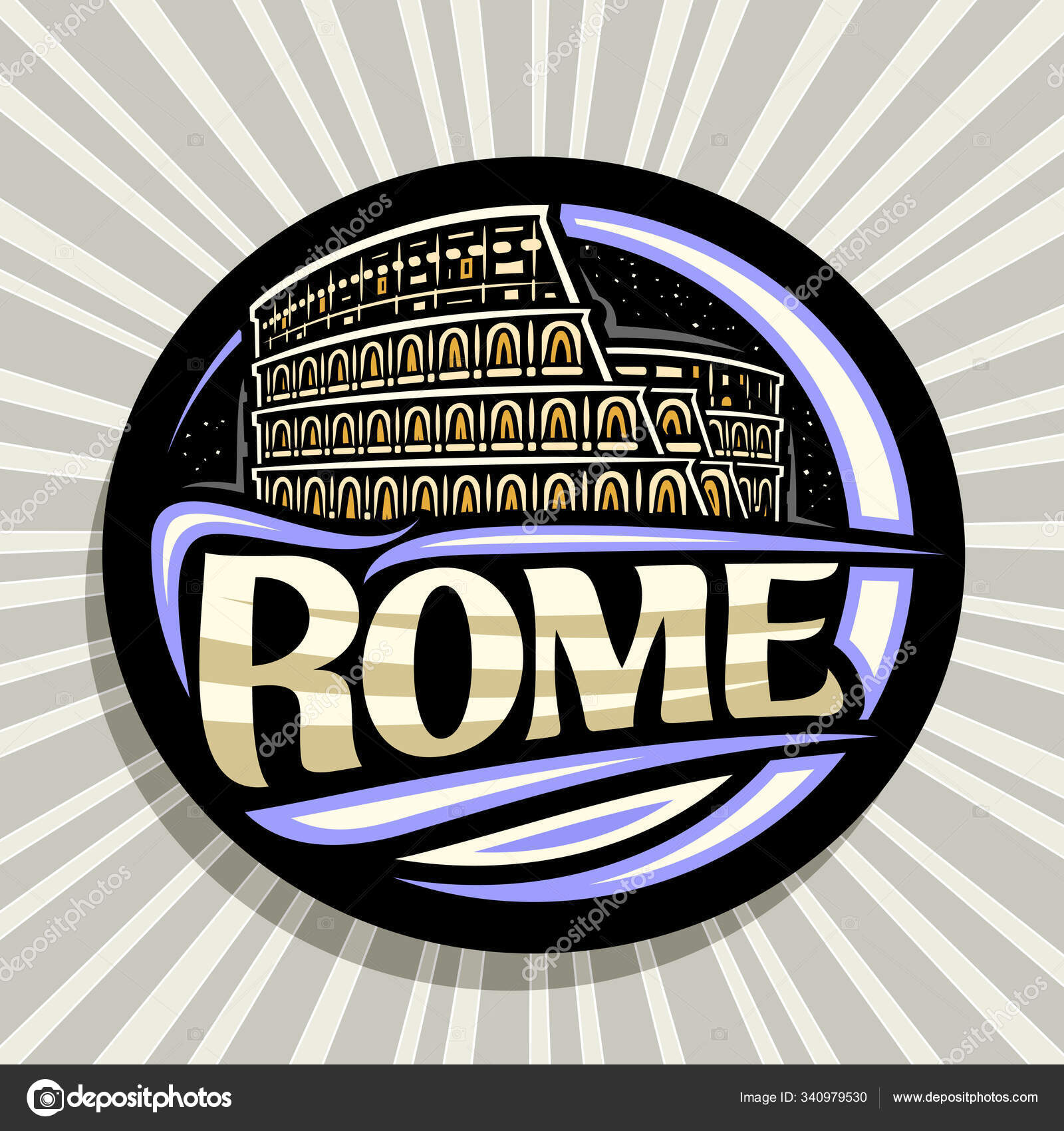 Vector Logo Rome Dark Decorative Label Illustration Illuminated Old ...
