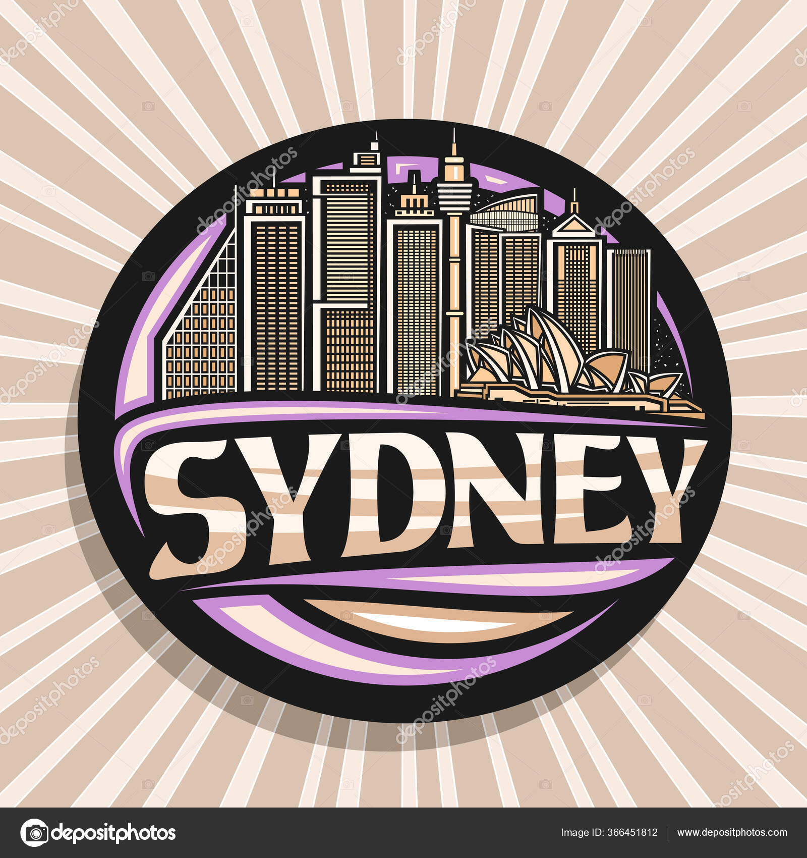 Vector Logo Sydney Black Decorative Circle Badge Line Illustration ...