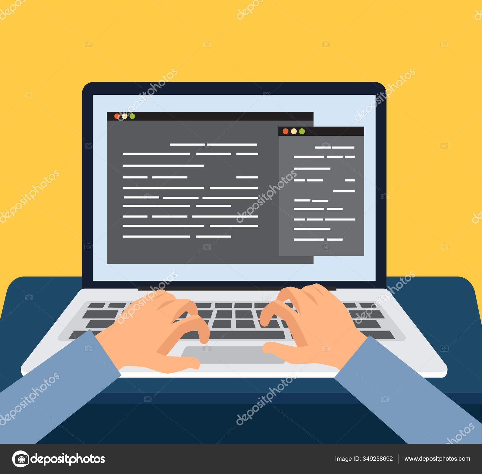 Programmer Working Laptop Program Code Screen Coding Programming Vector Illustration Stock