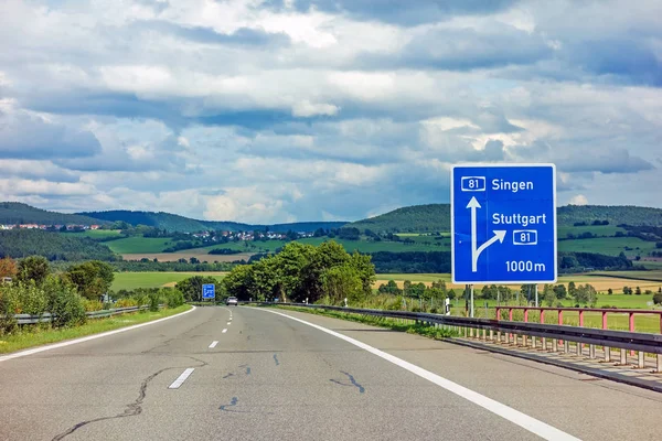 Freeway road signs on Autobahn A81 showing exit to Stuttgart — Stock ...