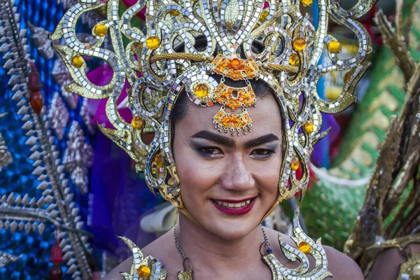 Thai people wearing traditional clothing during buddhist festival in ...
