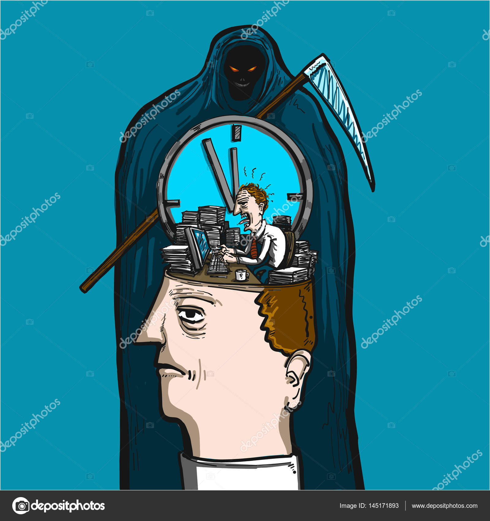 Businessman and death and clock in human head Stock Vector Image by ...