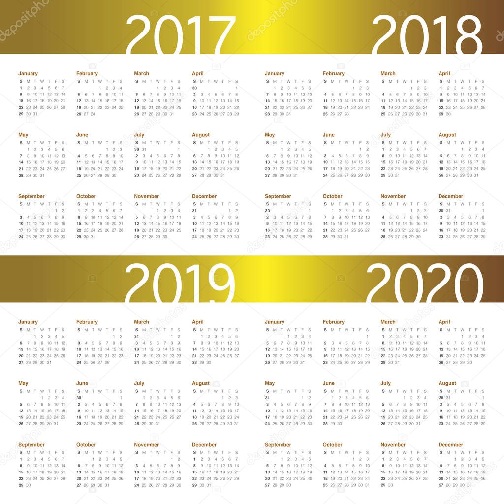 Simple Calendar template for 2017 to 2020 — Stock Vector © dolphfynlow ...