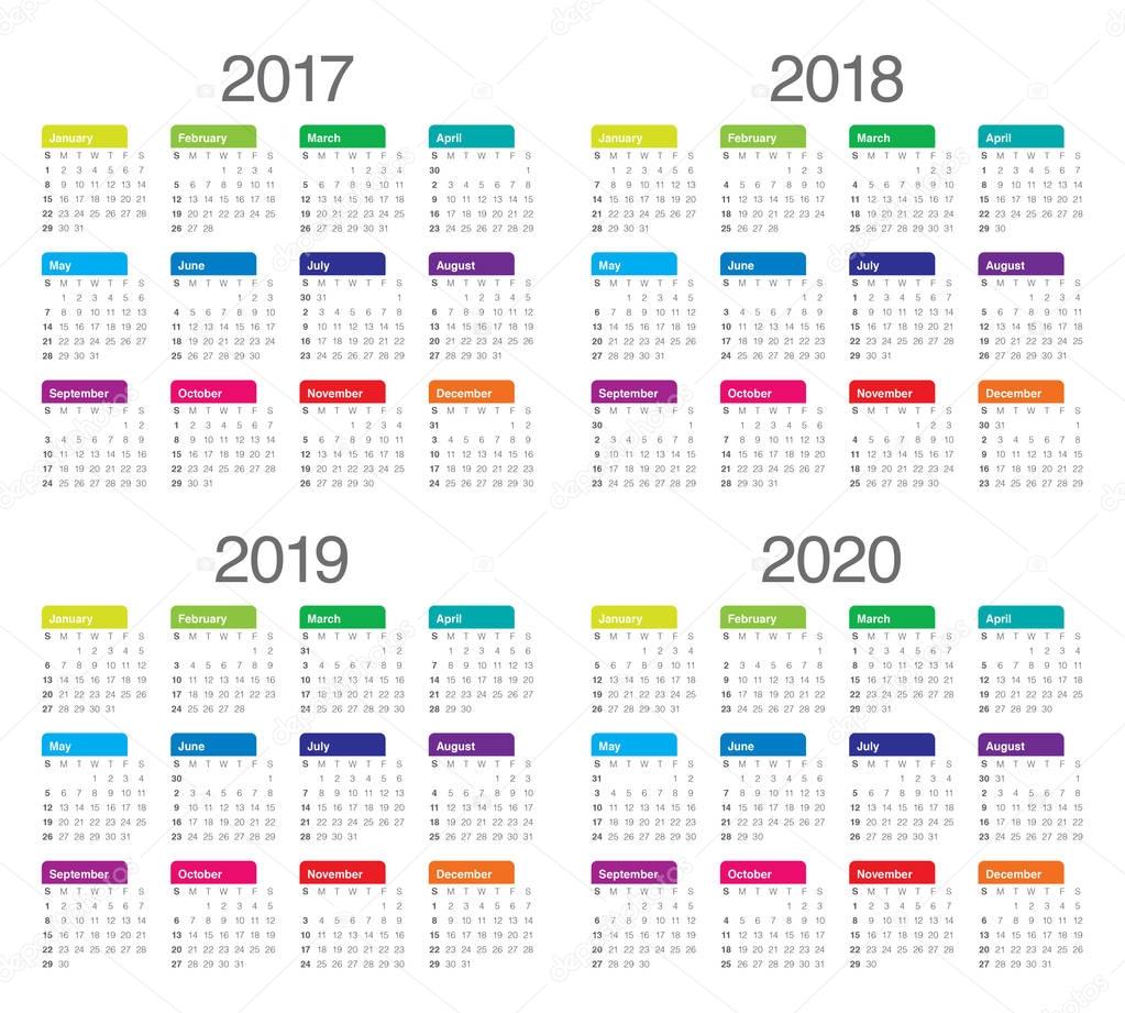 Plantilla de calendario simple para 2017 a 2020 2023 Plantilla de calendario simple para 2017 a 2020 2023