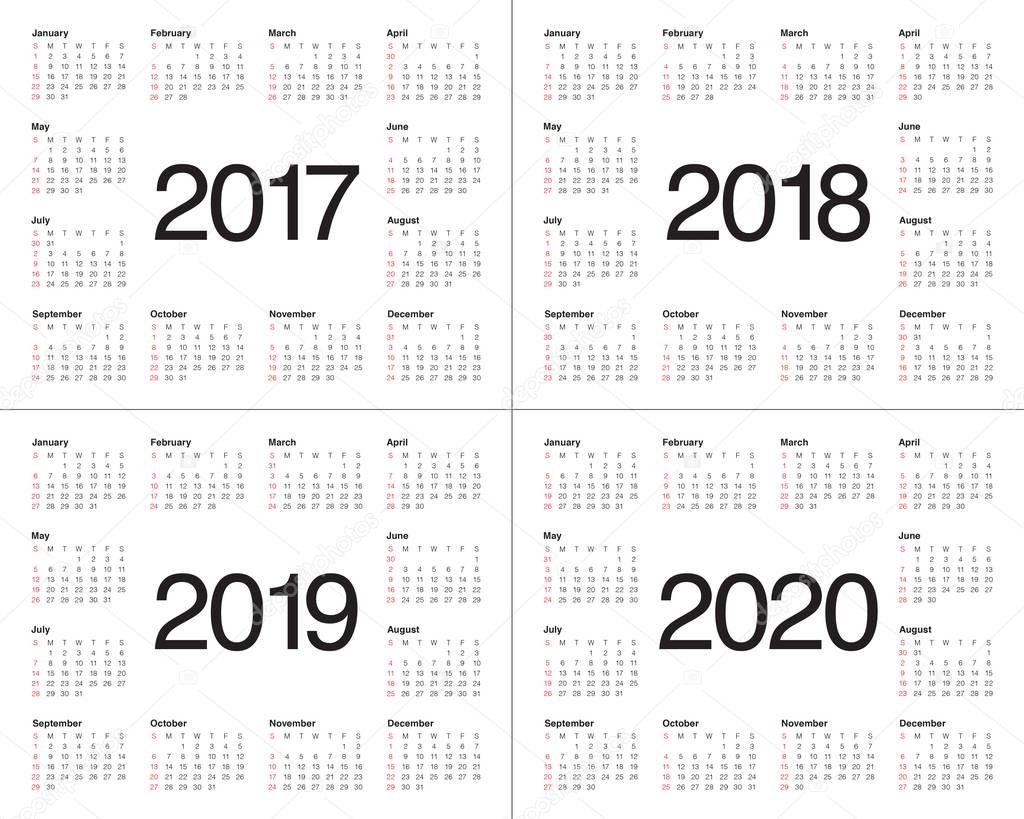 Plantilla de calendario simple para 2017 a 2020 2023 Plantilla de calendario simple para 2017 a 2020 2023